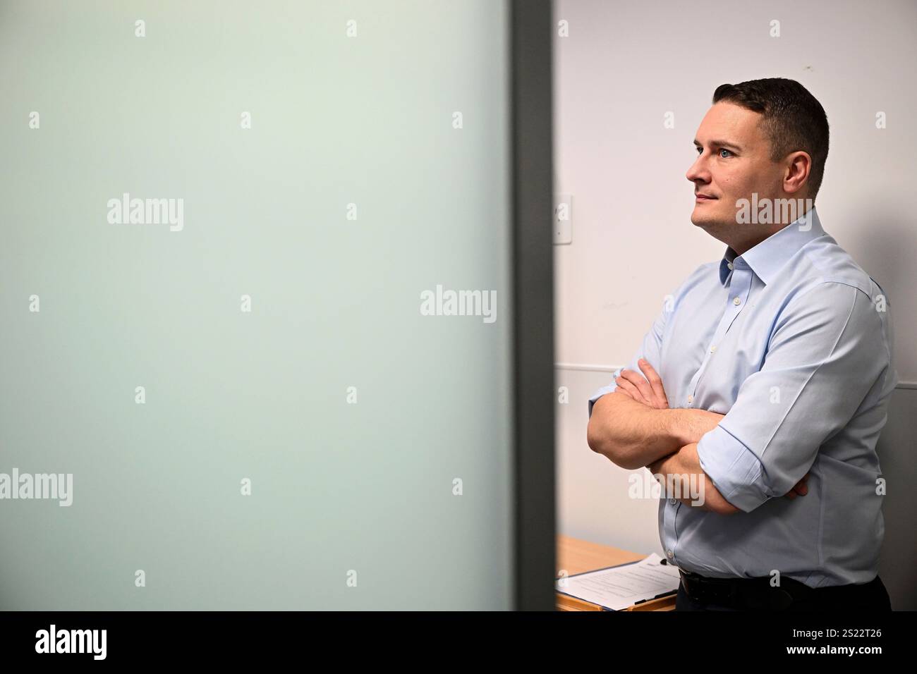 Britain's Health Secretary Wes Streeting accompanies Britain's Prime ...