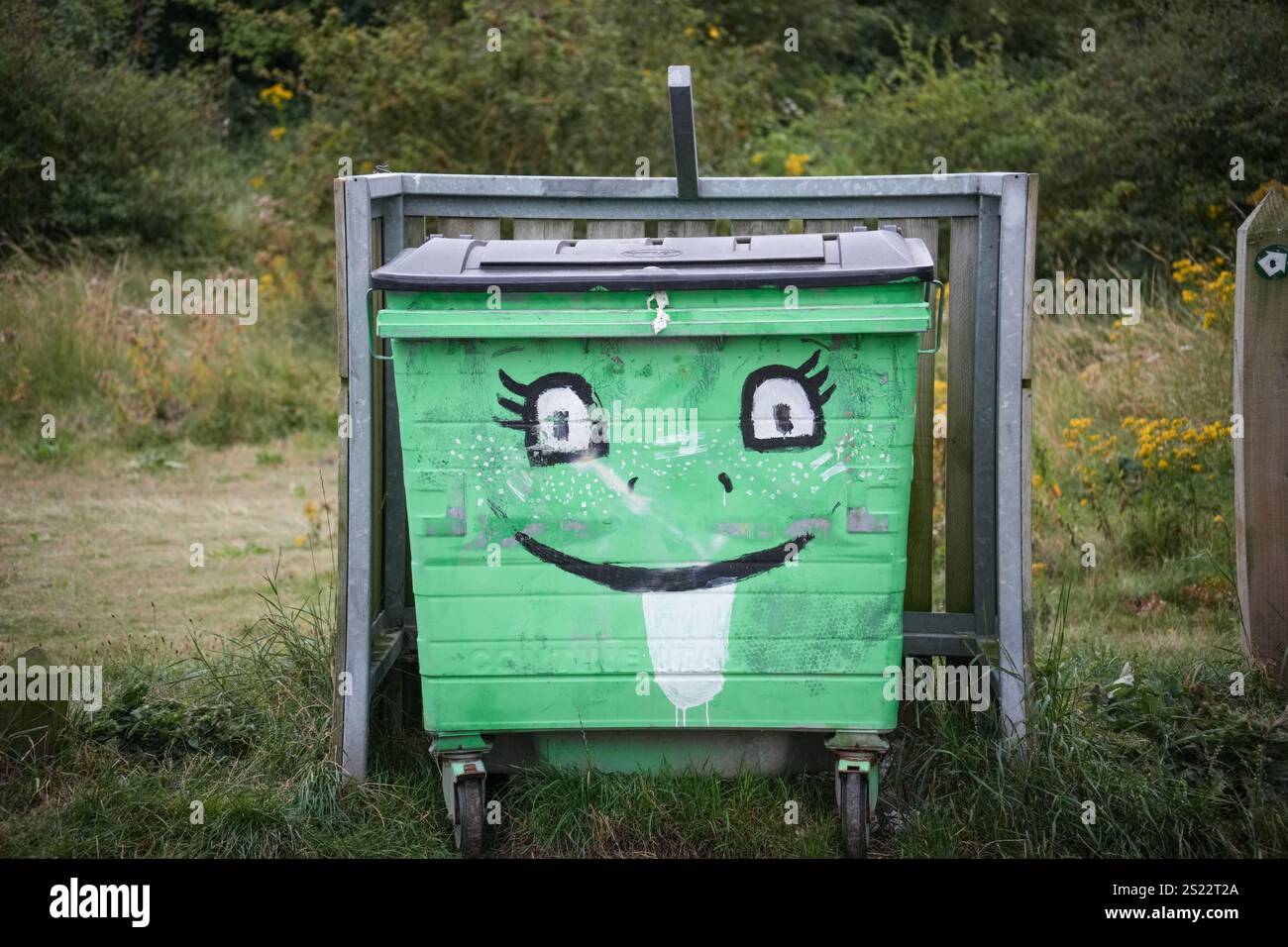 Waste disposal bins with drawn on face Stock Photo - Alamy