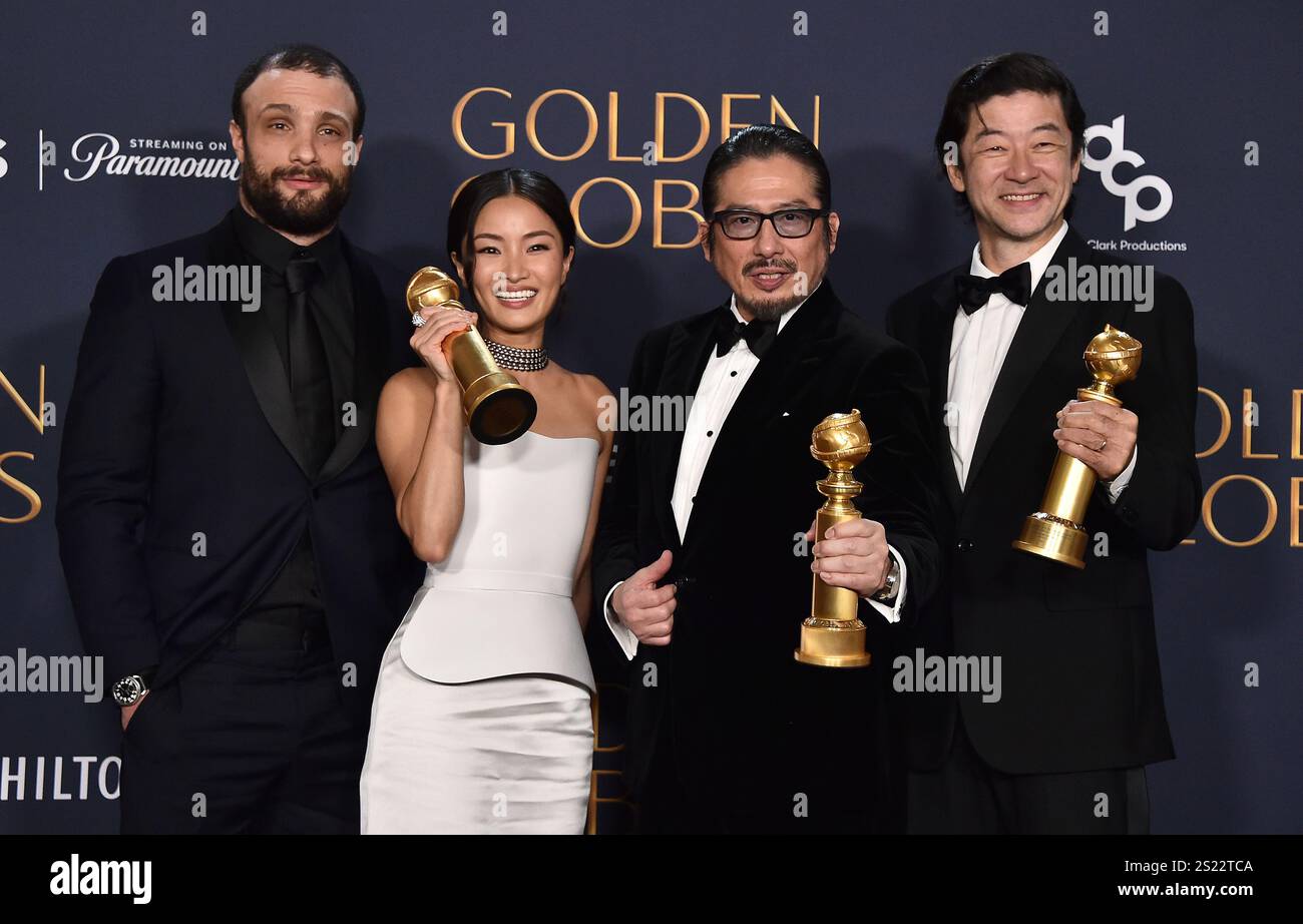 Beverly Hills, USA. 05th Jan, 2025. Cosmo Jarvis, Tadanobu Asano, Anna Sawai and Hiroyuki Sanada ...