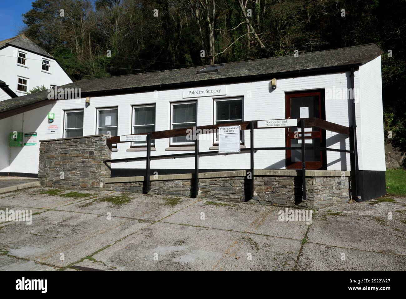 Polperro, Cornwall, UK - October 25, 2021: View of exterior of doctor's ...