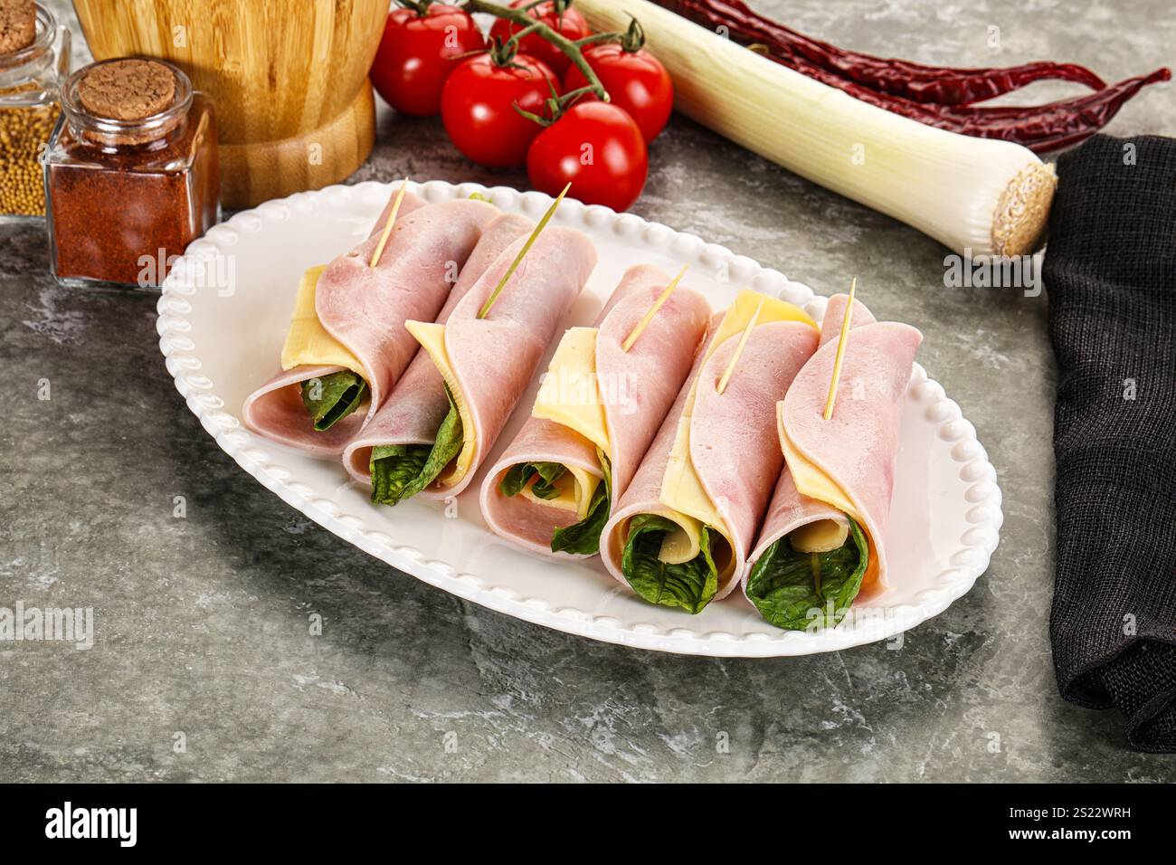 Roll with ham and cheese snack Stock Photo - Alamy