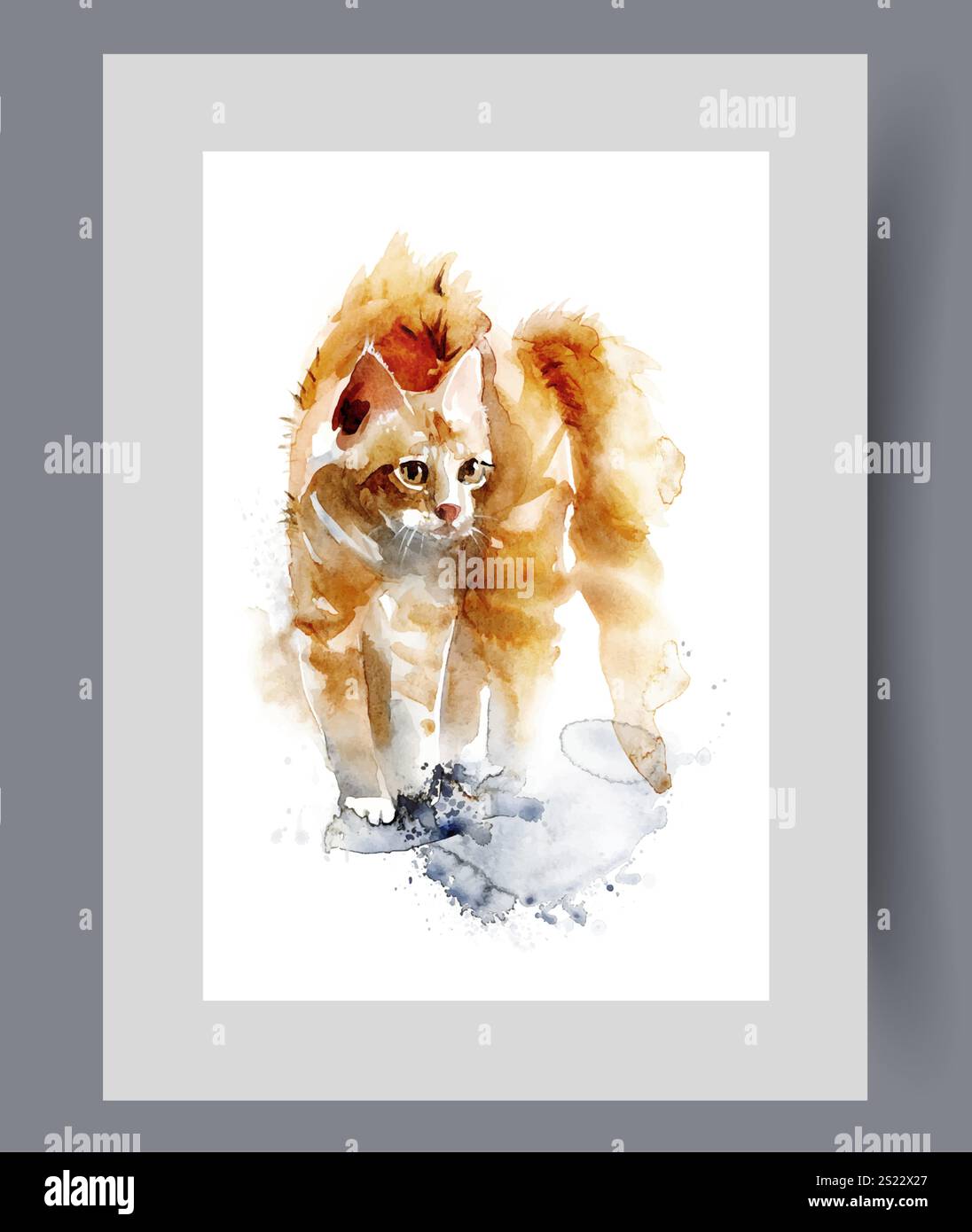 Angry cat raising its back as sign of alertness or fear on wall art ...