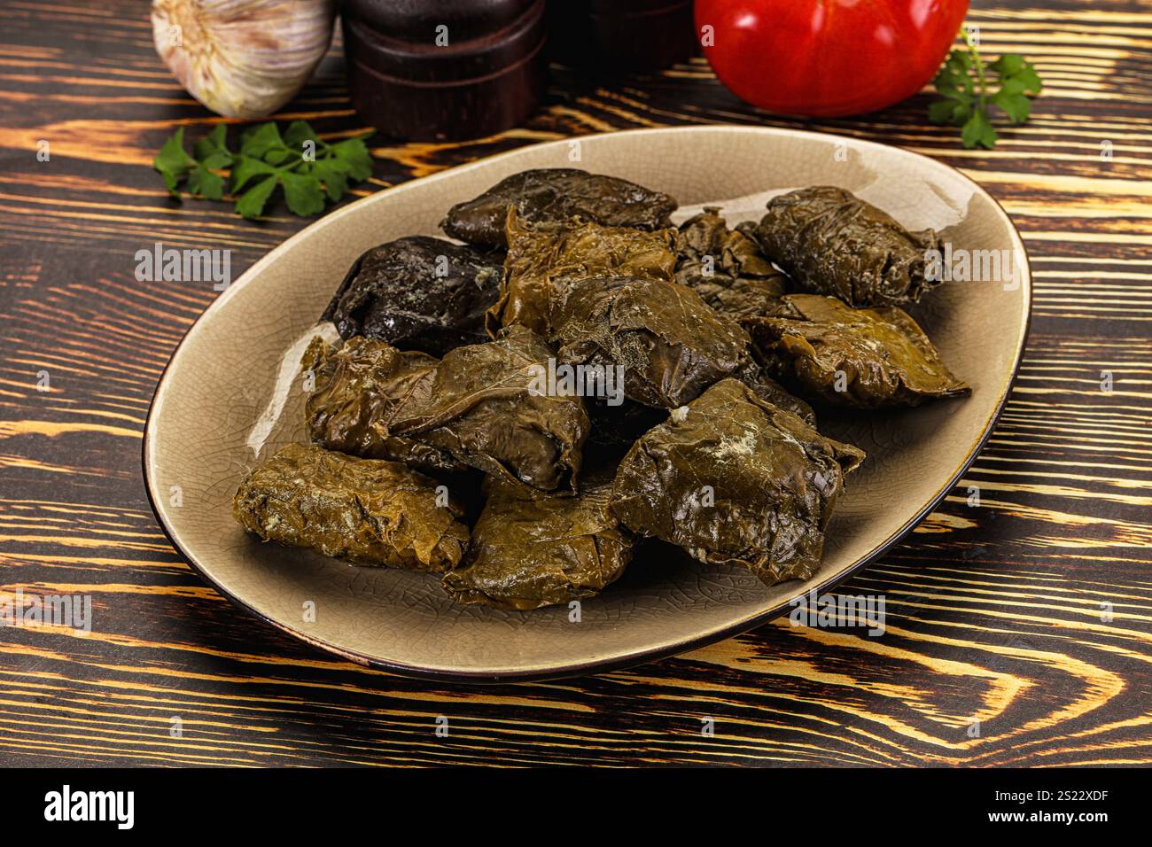 Stuffed dolma - various meat in grape leaves Stock Photo - Alamy