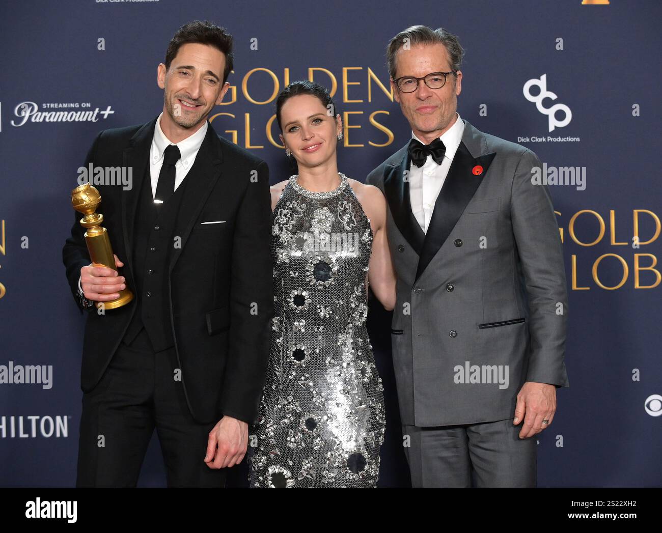 Beverly Hills, USA. 05th Jan, 2025. Adrien Brody, Felicity Jones and Guy Pearce in the press ...