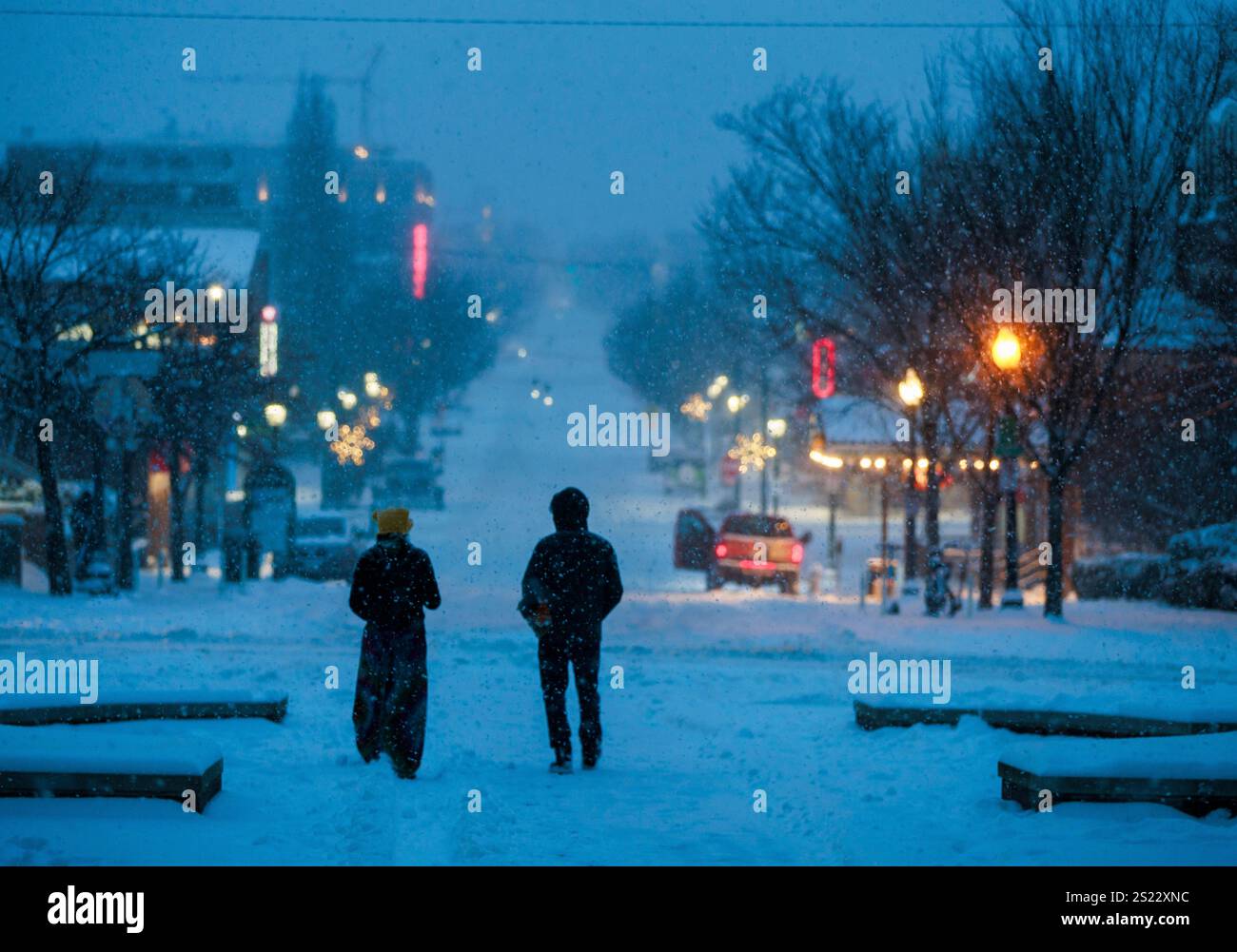 Bloomington, United States. 05th Jan, 2025. Pedestrians walk toward ...
