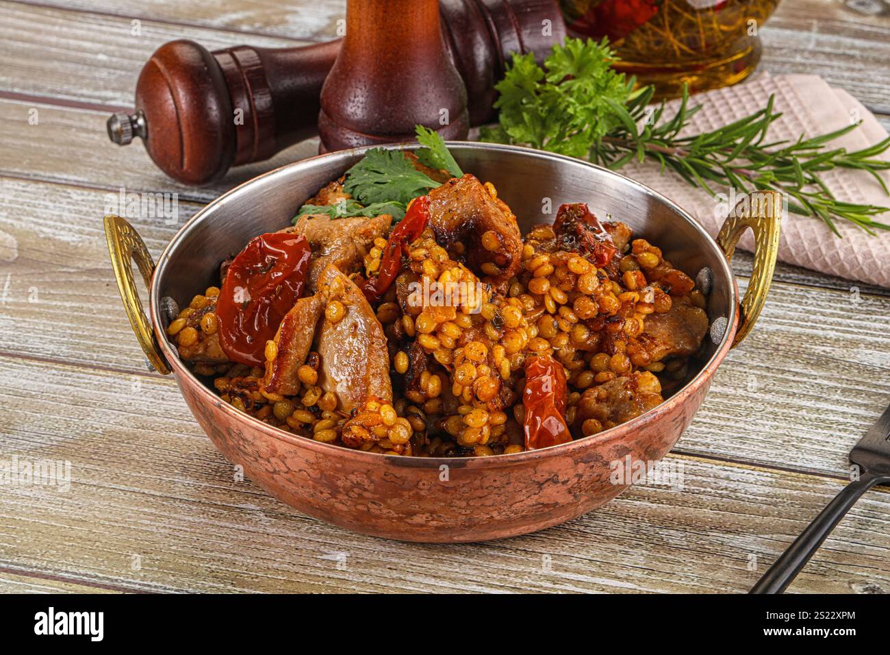 Rasted chicken meat with ptitim and vegetables Stock Photo - Alamy