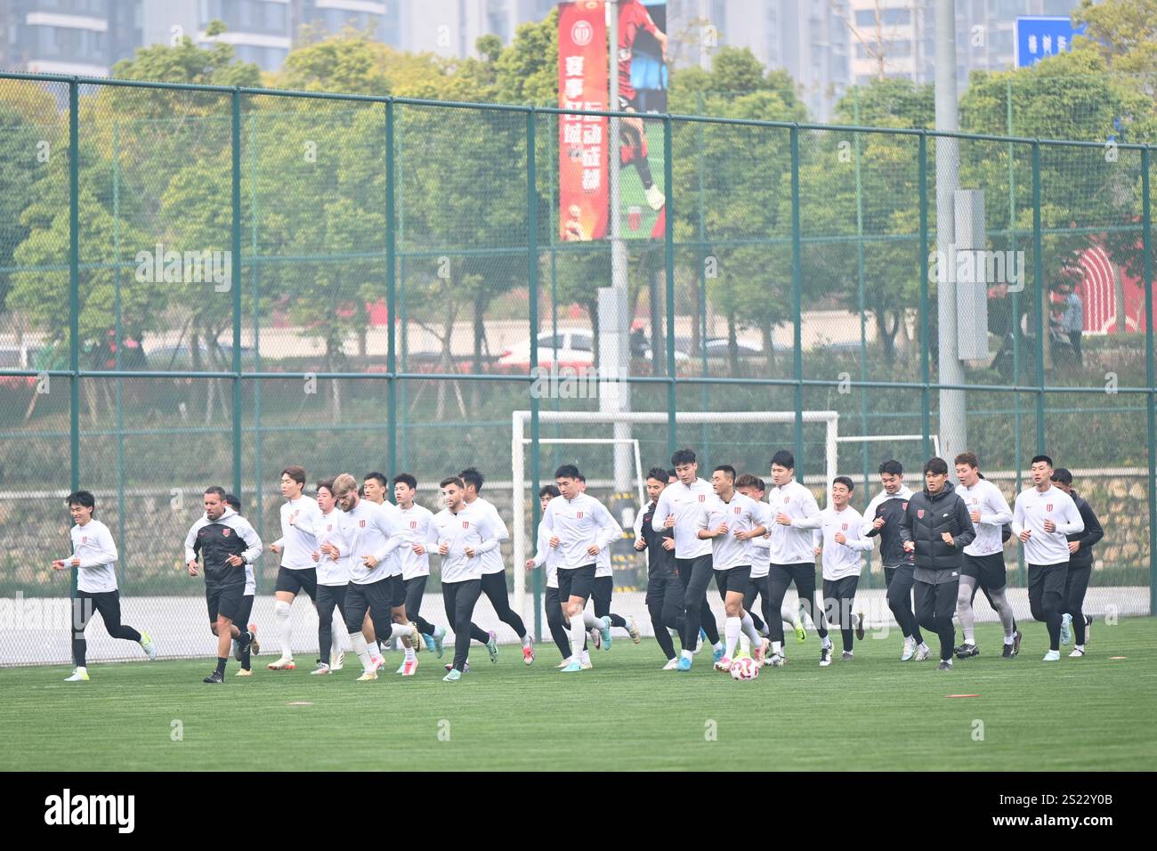 Players of Chengdu Rongcheng Football Club train for the new season in ...