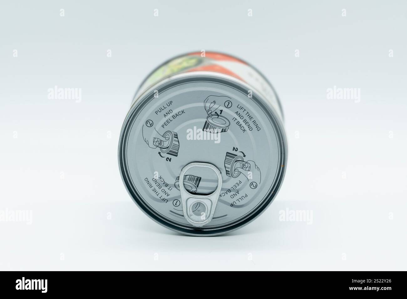 Top of a aluminium can with a ring pull lid displaying instructions on ...