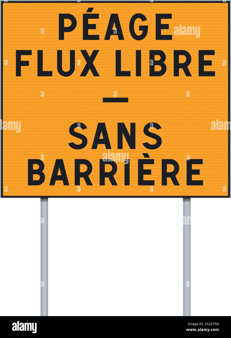French yellow toll sign free flow without barrier in vector Stock ...