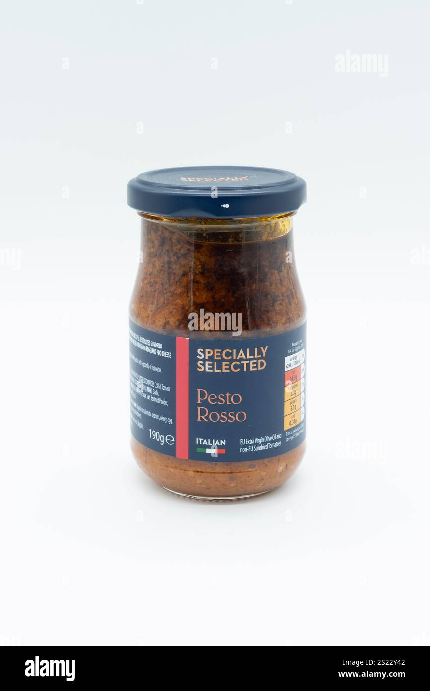 Irvine, Scotland, UK - December 23, 2024: Aldi Branded Pesto Rosso in a ...