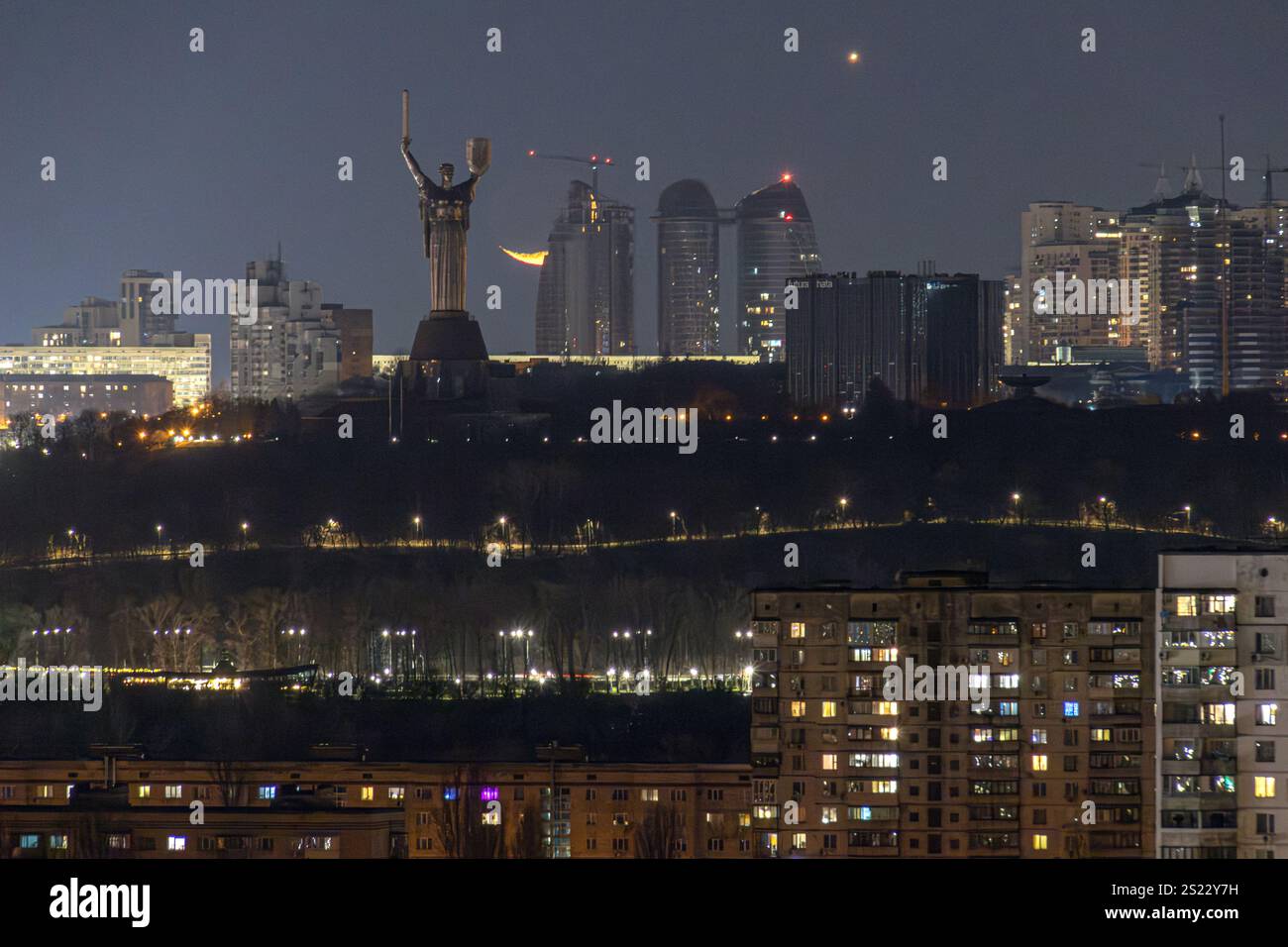 KYIV, UKRAINE - JANUARY 3, 2025 - Venus (R) is close to the Moon in the ...