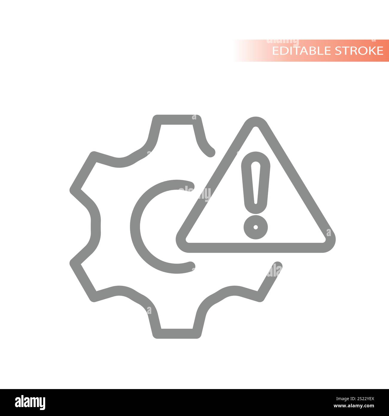 Gear and exclamation mark warning. Alarm, error message line vector ... Gear and exclamation mark warning. Alarm, error message line vector ...