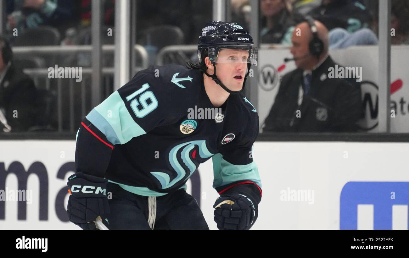 Seattle Kraken left wing Jared McCann in action against the Vancouver ...