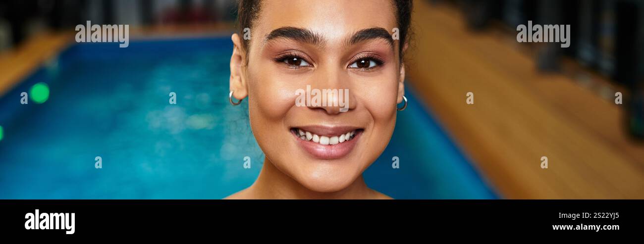 Relaxation and joy radiate from a beautiful woman enjoying a spa ...