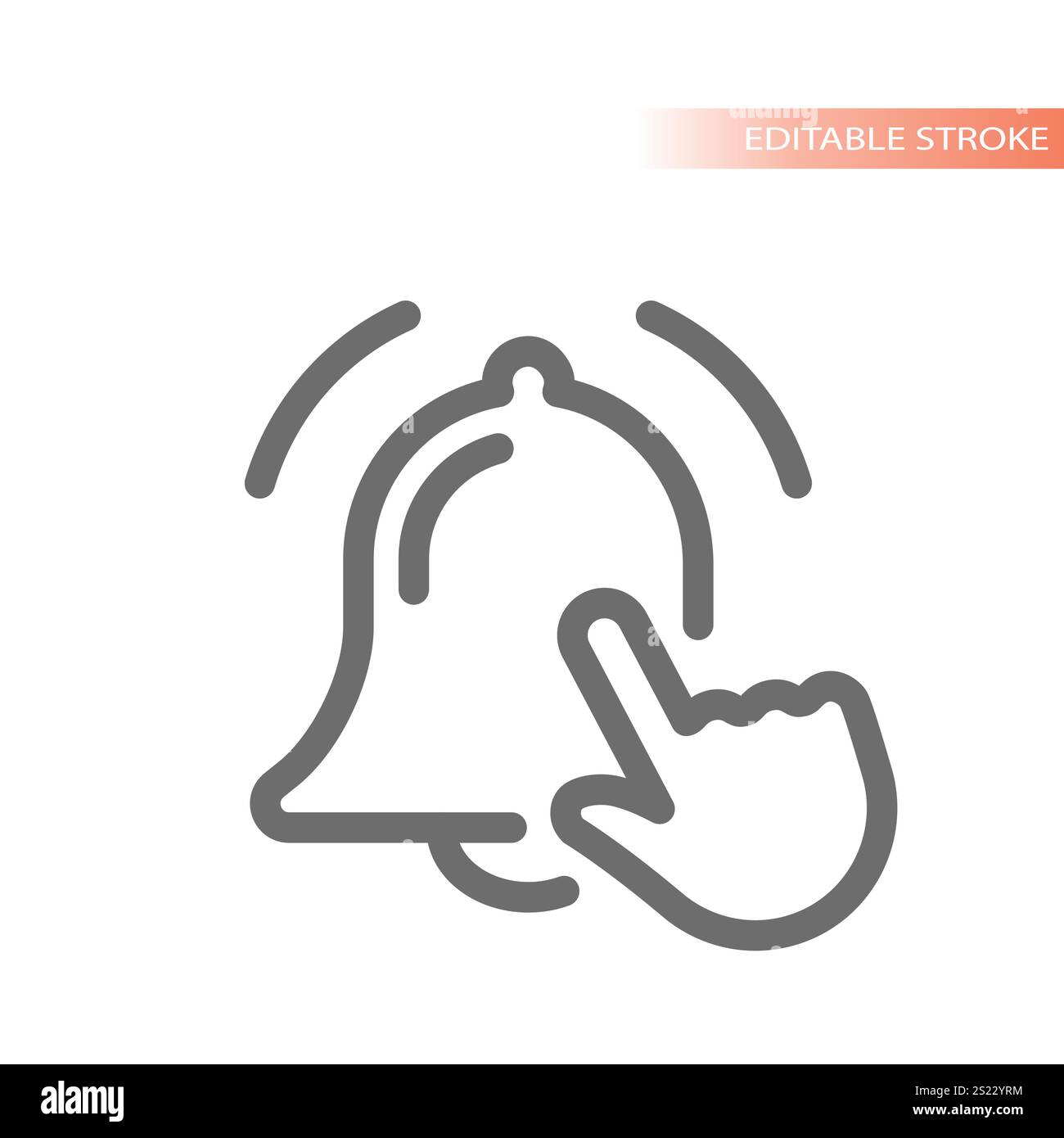 Mouse hand and ringing bell. Touch or click cursor vector line icon ...
