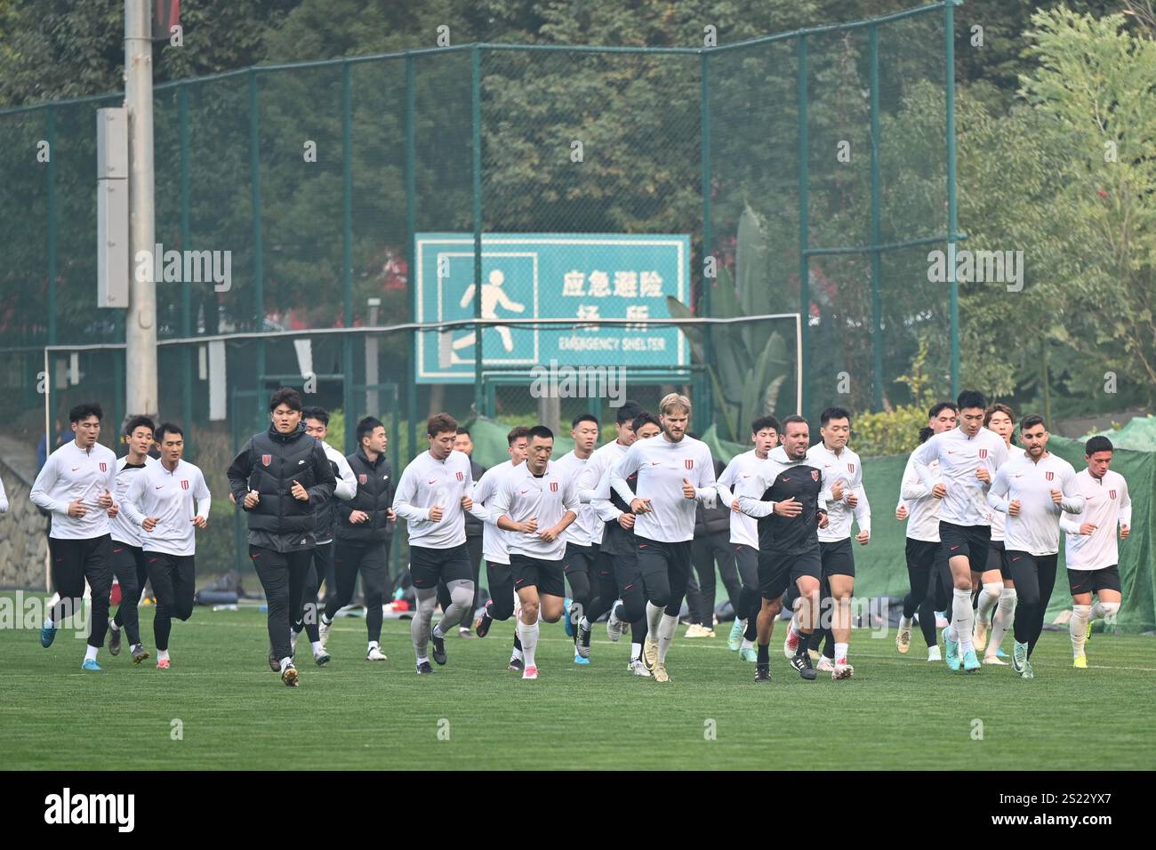 Players of Chengdu Rongcheng Football Club train for the new season in ...
