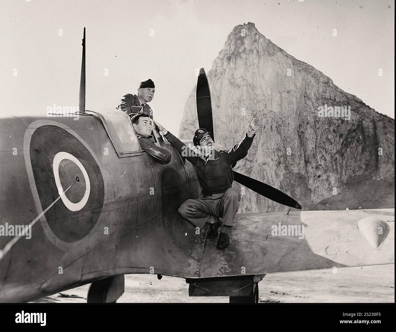 American officers watch the flight of a fighter - Spitfire ...