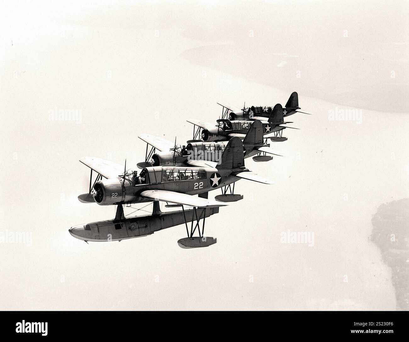 American seaplanes OS2U «Kingfisher» (Vought OS2U Kingfisher) in flight ...