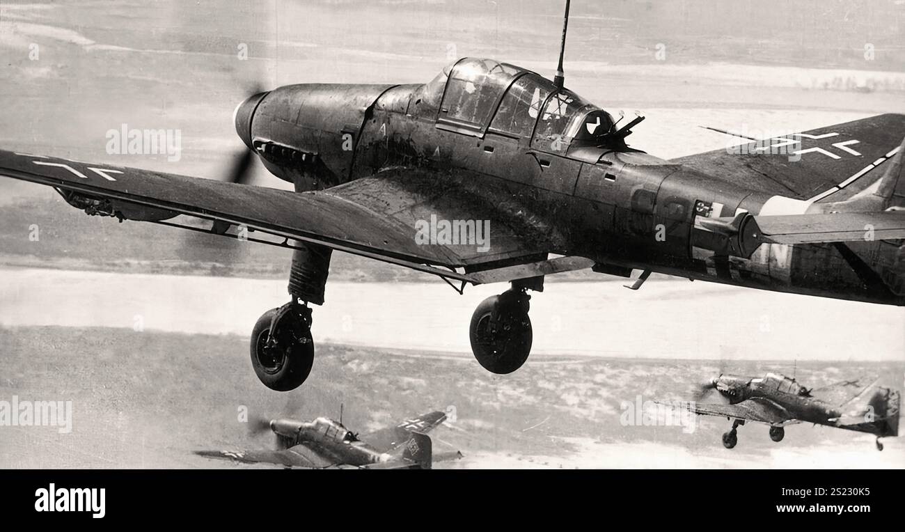 Dive bombers Junkers Ju-87 (Ju-87D-5) from the StG77 in-flight on the Eastern Front ...