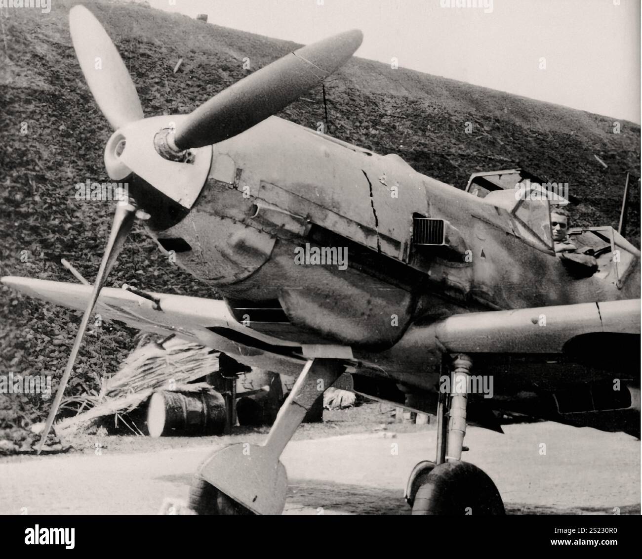 German pilot in the cockpit Messerschmitt Bf.109E - Historical document ...