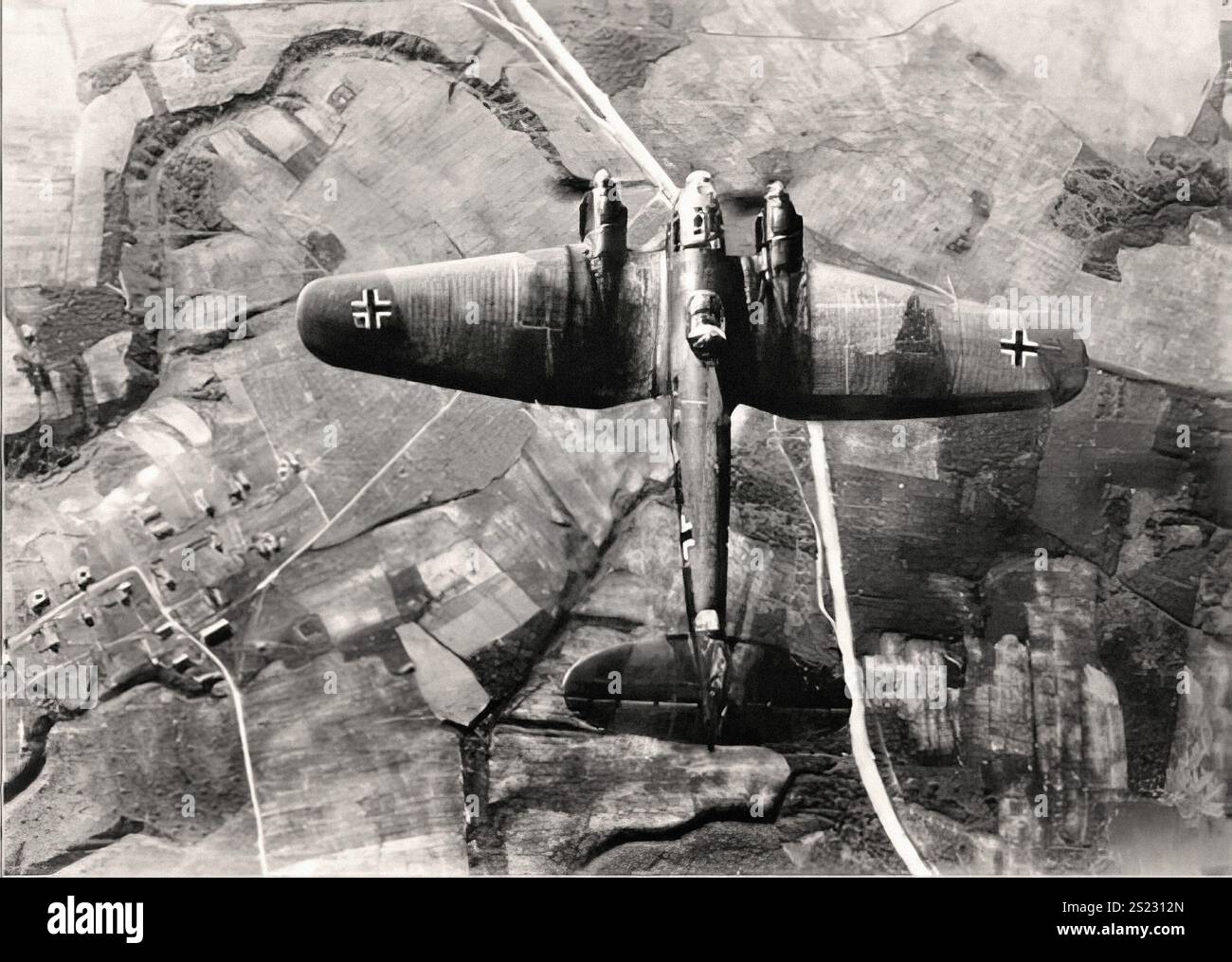 View of a German Heinkel He 111 bomber on a flight over Russia in the ...