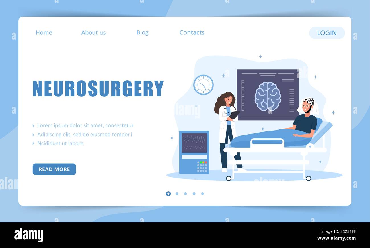 Neurosurgery concept. Landing page template. Female doctor examines ...
