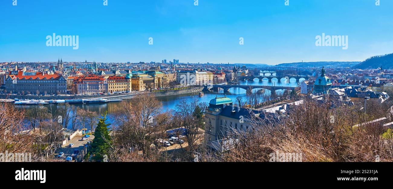 The top panoramic view of Prague from Letna Hill with the Vltava River ...