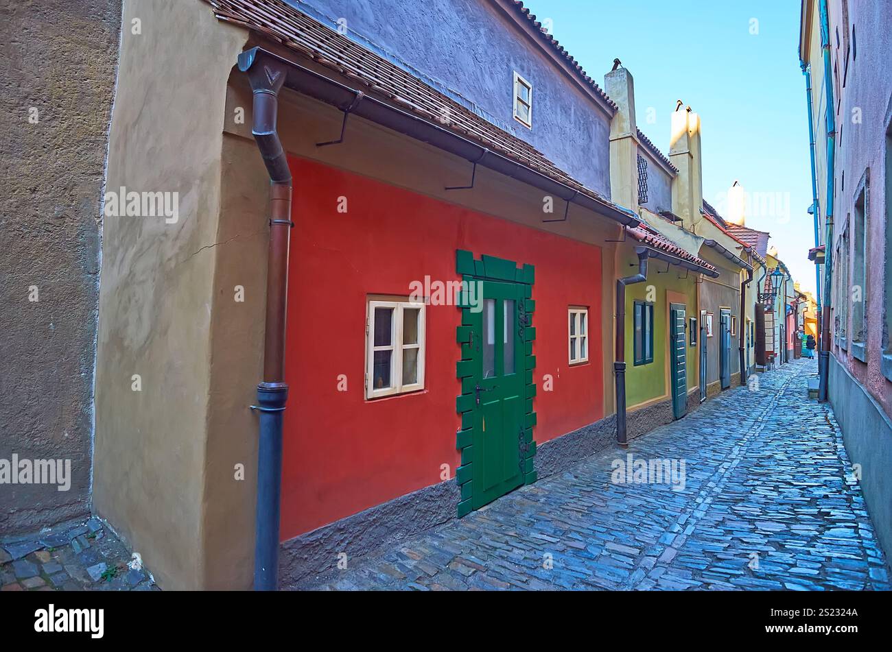The row of colorful historic houses on the famous Golden Lane, Hradcany ...
