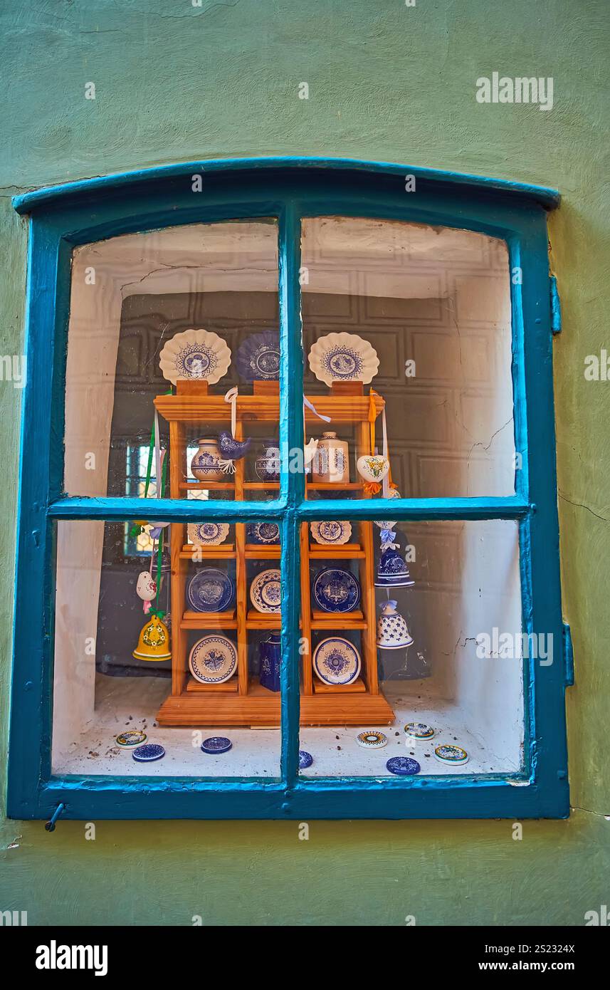 The small window of porcelain shop on Golden Lane, Hradcany, Prague ...