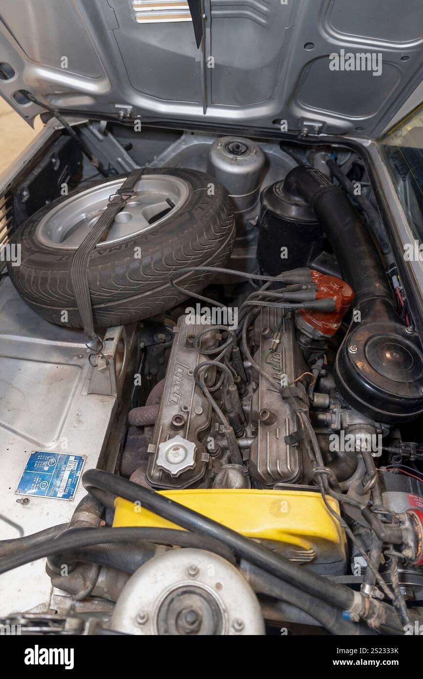 Close up of a Lancia car engine: sleek design and engineering ...
