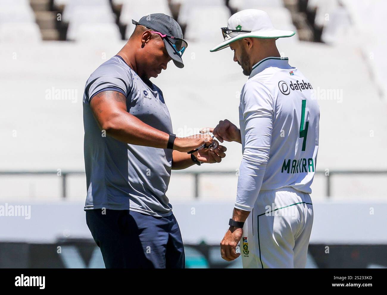 South Africa's Aiden Markram gets medical attention during the fourth ...