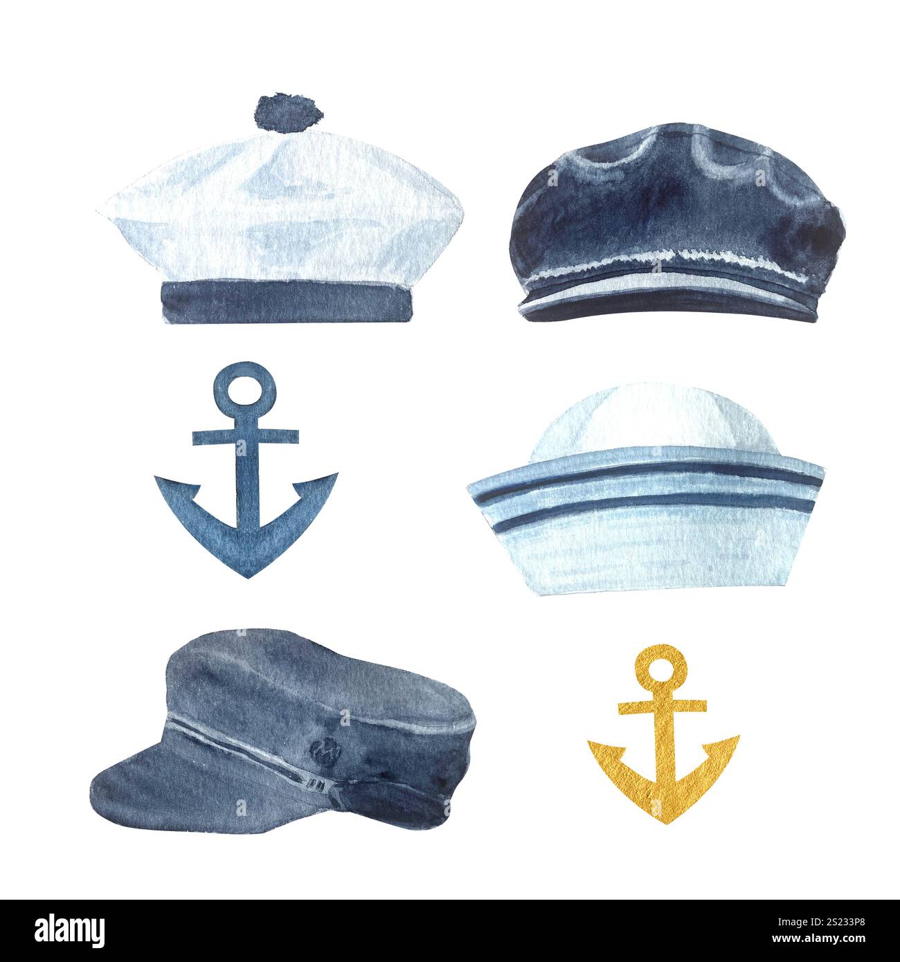 Tarpaulin, sailor hat, anchor watercolor hand painted illustration set ...