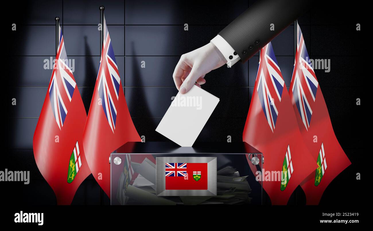 Ontario - flags and ballot box - voting, election concept - 3D ...