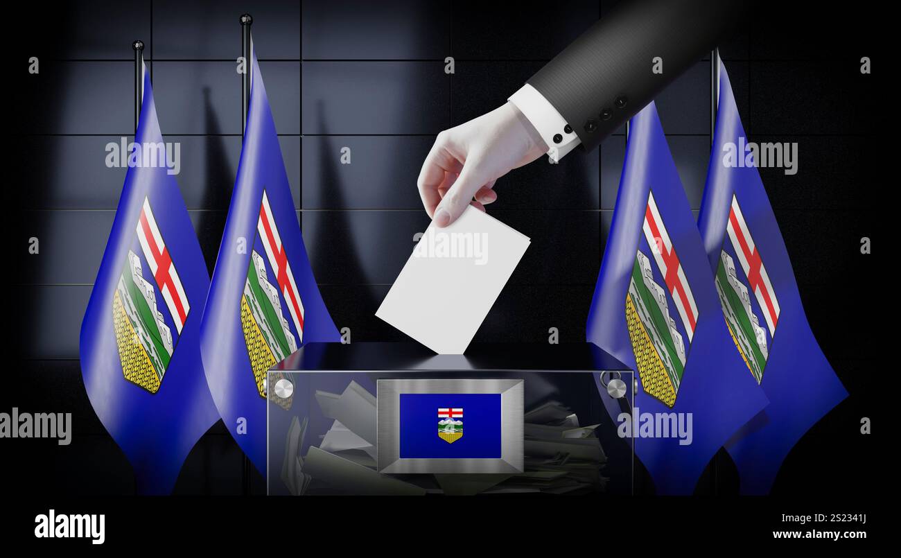 Alberta - flags and ballot box - voting, election concept - 3D ...