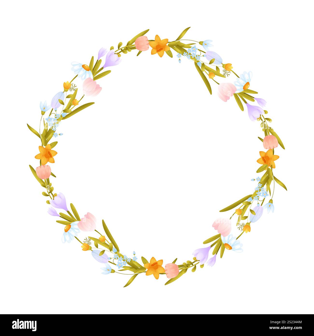 Floral frame, spring flowers on white isolated background. Vector ...