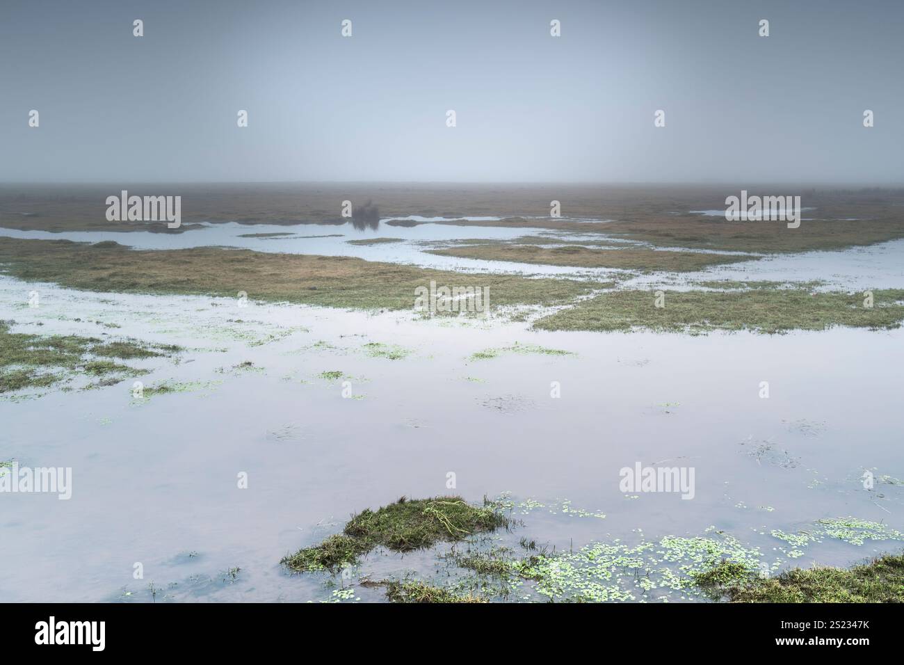 Mist fog shrouding the abandoned historic remains of the old control ...
