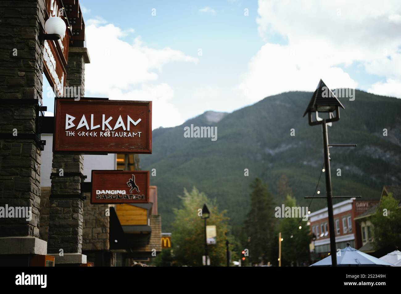 Banff, Alberta, Canada - August 25, 2024: Balkan Greek restaurant sign ...