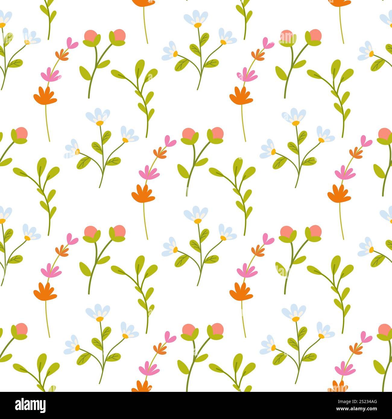 Seamless pattern of simple flowers. White background. Vector ...