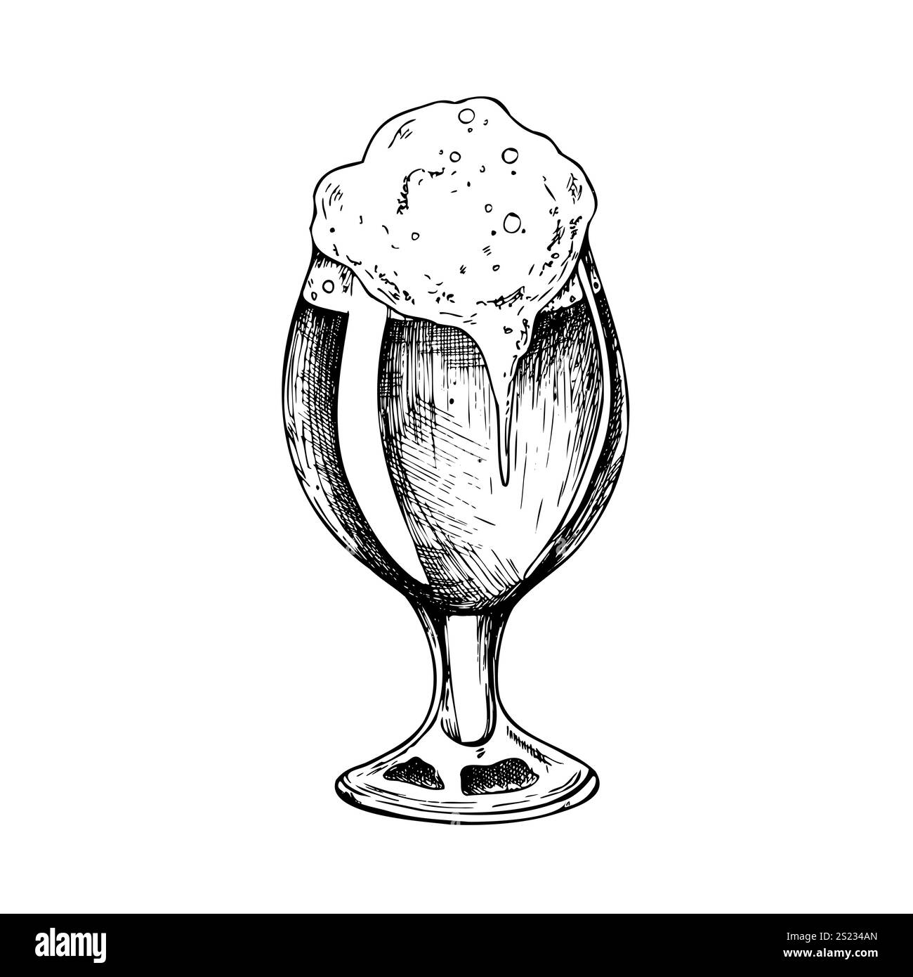 Vector Glass of beer with cap of foam. Graphic ink ale illustration ...