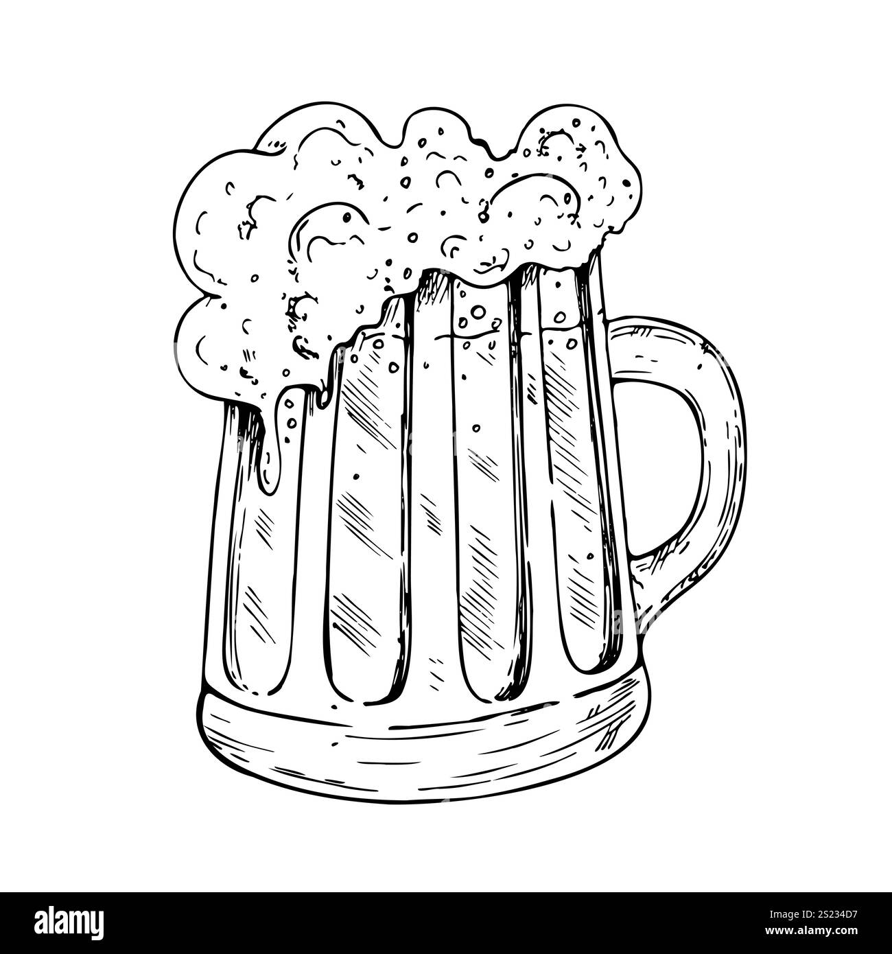Vector Glass of beer with cap of foam. Graphic ink ale illustration ...