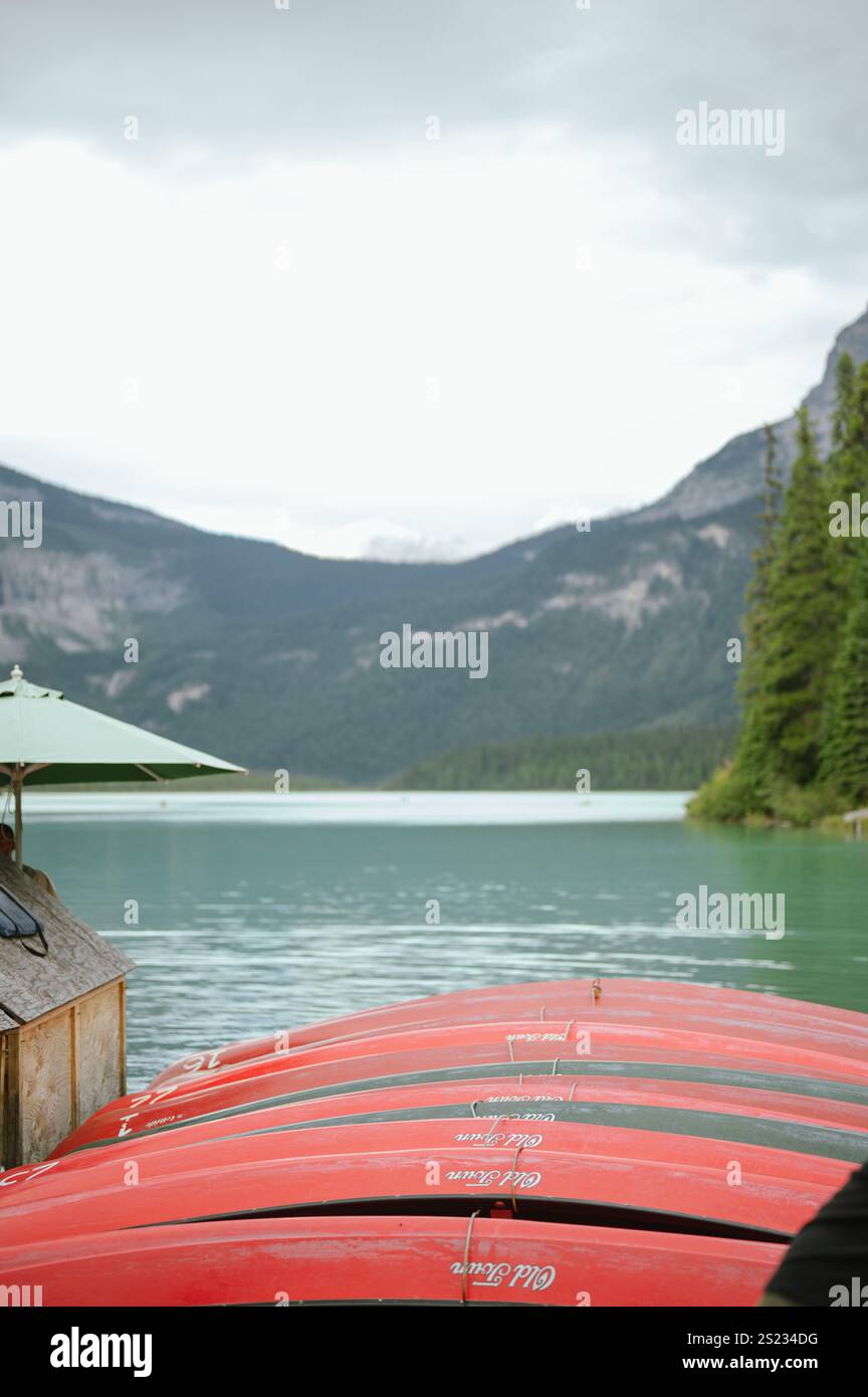 Yoho, New Brunswick, Canada - August 26, 2024: Canoes on Emerald Lake ...