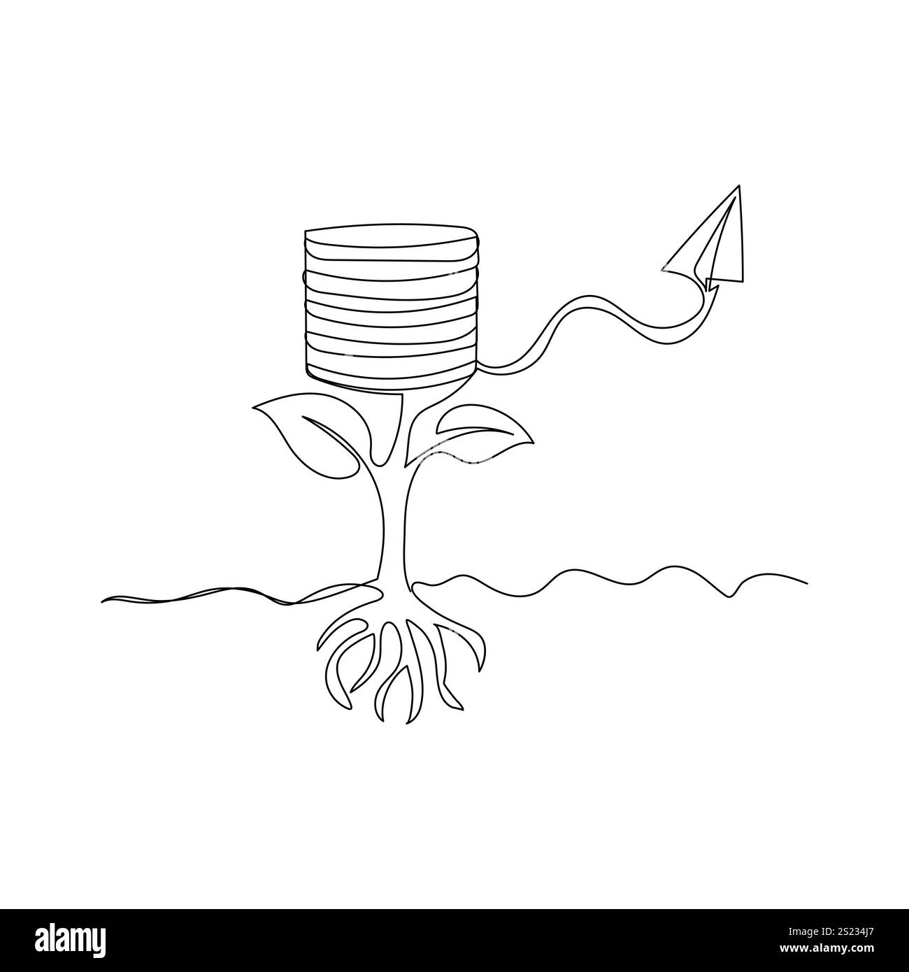 Continuous one line drawing of plant growth processing from seed ...