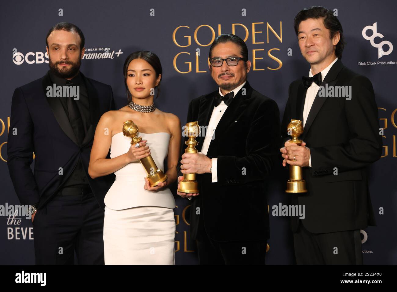 Beverly Hills, USA. 05th Jan, 2025. (L-R) Cosmo Jarvis, Anna Sawai, Hiroyuki Sanada, and ...