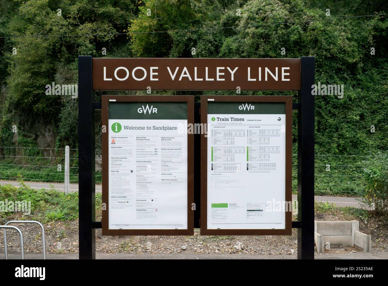 Sandplace, Cornwall, UK - October 23, 2021: Looe Valley Line sign at ...