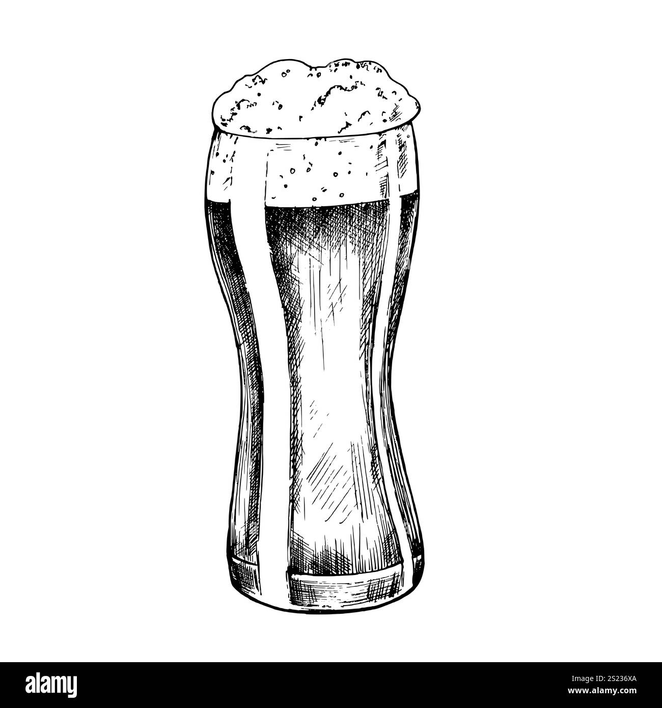 Vector Glass of beer with cap of foam. Graphic ink ale illustration ...