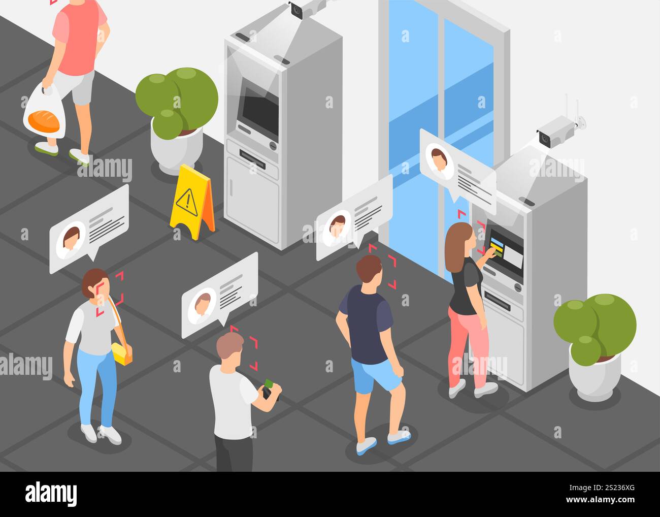 Atm security isometric concept. Face recognition and personal security ... Atm security isometric concept. Face recognition and personal security ...