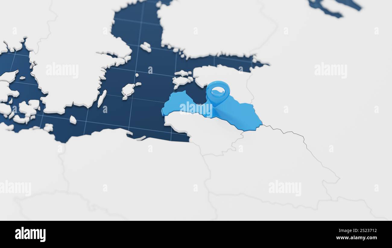 Blue Latvia 3d map with pointer pin surrounded with other countries in ...