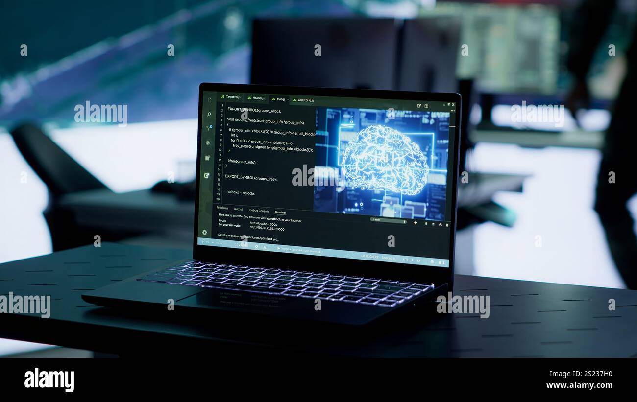 Military Personnel Working Next To Ai Brain Neural Network In A Command Post With A North Korea
