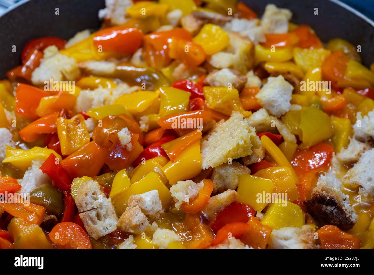 The peppers are cooked in a pan and flavoured with a dressing made from ...