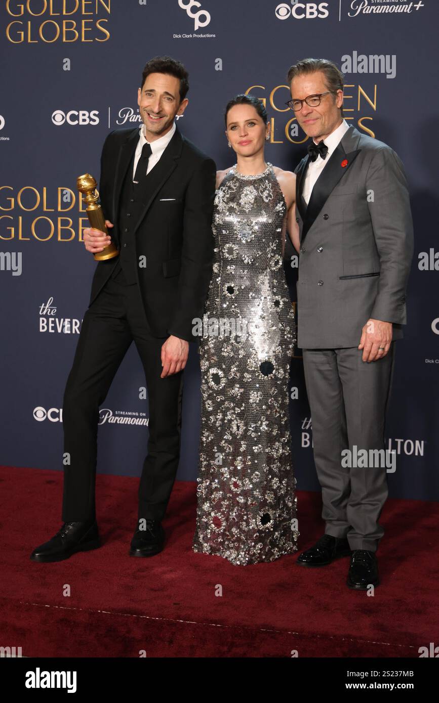 Beverly Hills, USA. 05th Jan, 2025. Adrien Brody, Felicity Jones, and Guy Pearce winner of the ...